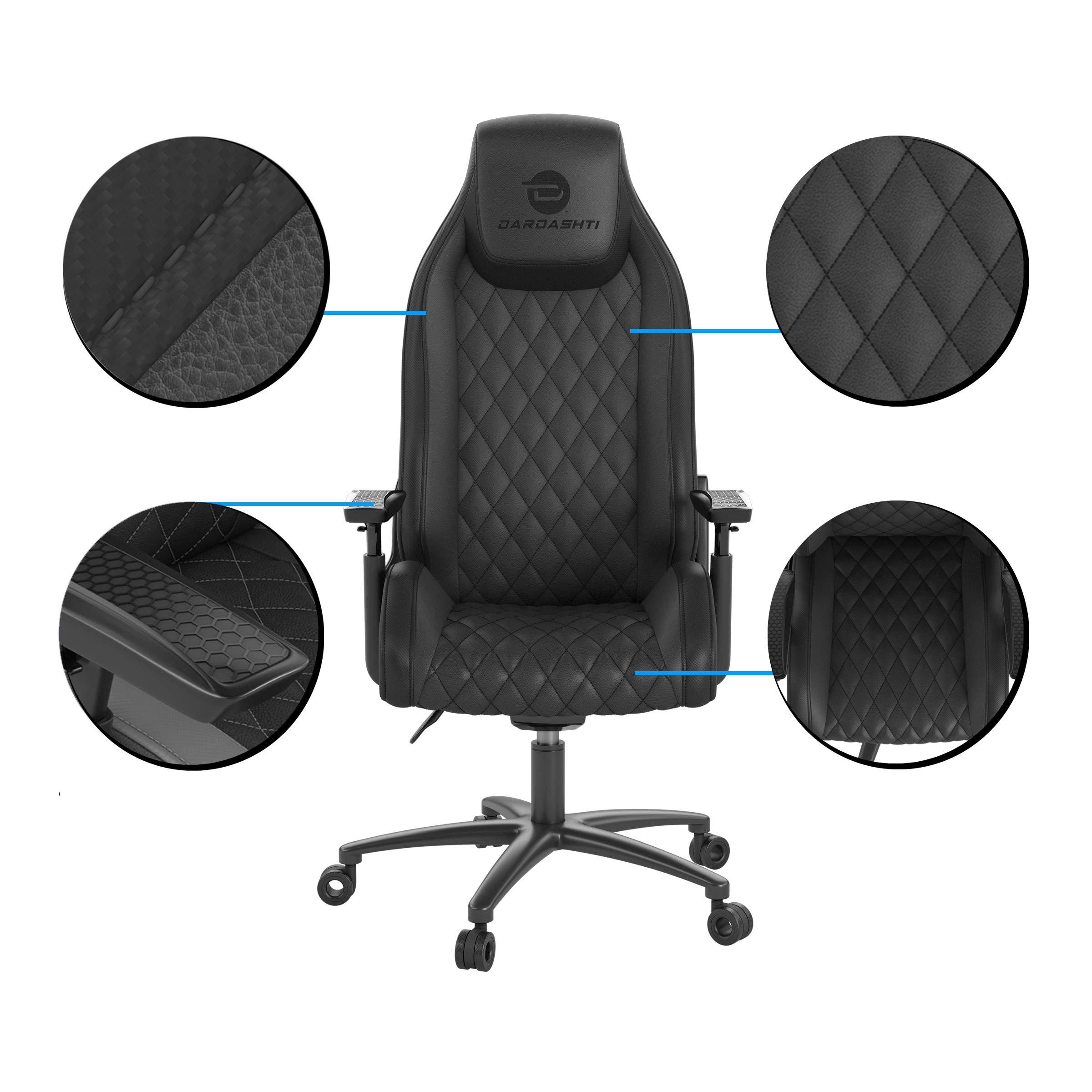 Atlantic Dardashti Gaming/Executive Chair –Molded Cold-Cure Foam, ANSI/BIFMA X5.1 Tested, Class-4 Heavy-Duty Gas Piston, 350 lbs. Weight Load, 8-Way Arm Rests, PN 78050356 – Black and Midnight