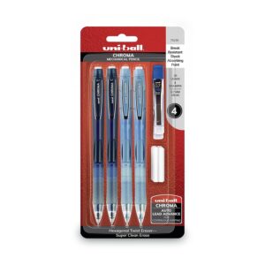 Uni-ball uniball Chroma Mechanical Pencil Woth Leasd and Eraser Refills, 0.7 Mm, Hb (#2), Black Lead, Assorted Barrel Colors, 4/Set