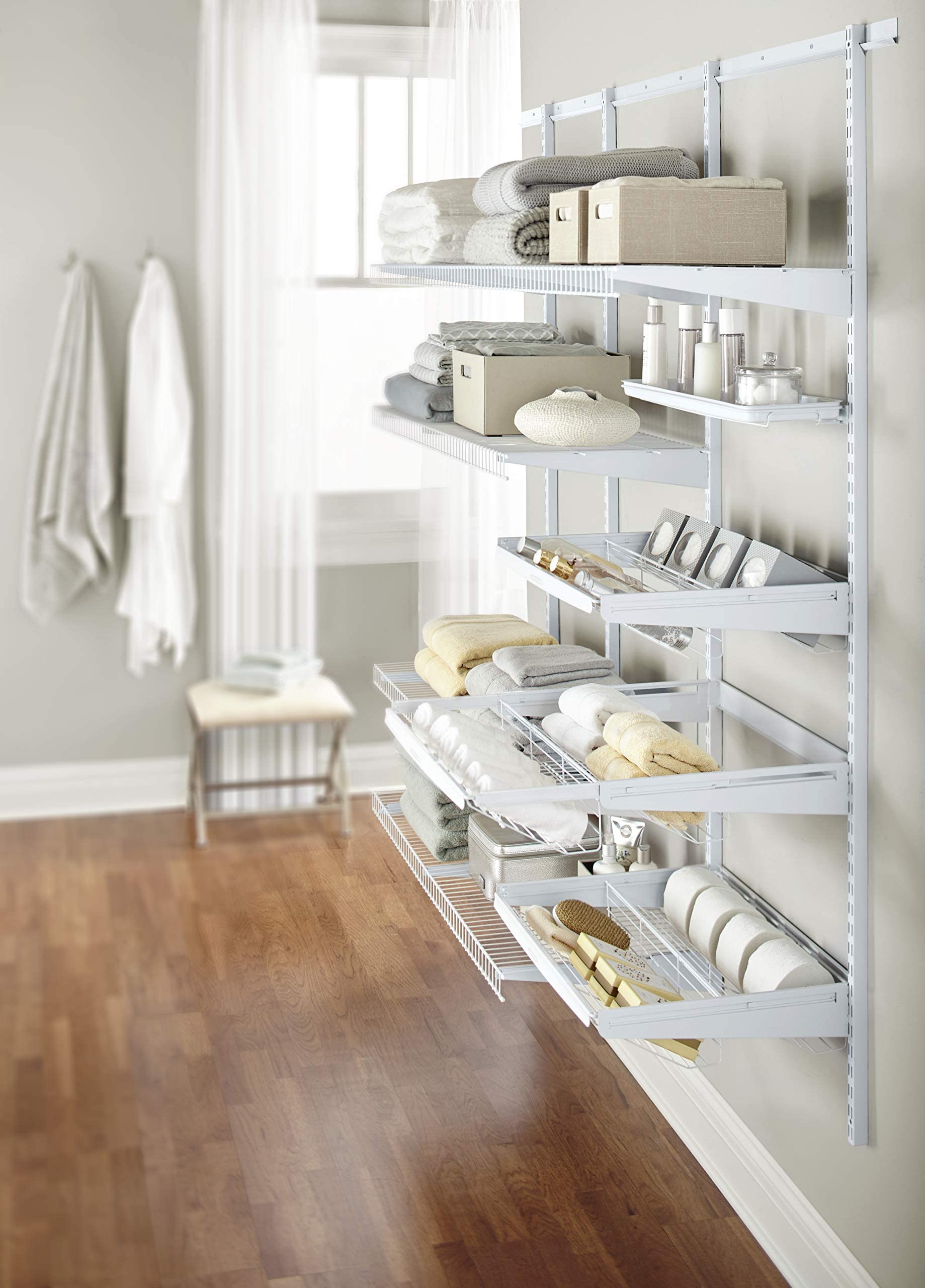 Rubbermaid, White Fasttrack Closet Slide-Out Tiered Organizing Shelf, 2060354