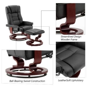 MCombo Swivel Recliner with Ottoman, Multi-Position Leisure Office Chair with Adjustable Back, Faux Leather Ergonomic Lounge Chairs w/Footrest for Bedroom Living Room 9019 (Black)