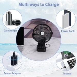 Baby Fan for Stroller, 10000mAh Rechargeable Battery Operated 7 Inch Clip On Fan, Auto Oscillating Golf Cart Fan, 360 Rotation Hanging Desk Fan for Baby Car Travel Home Office Camping Library