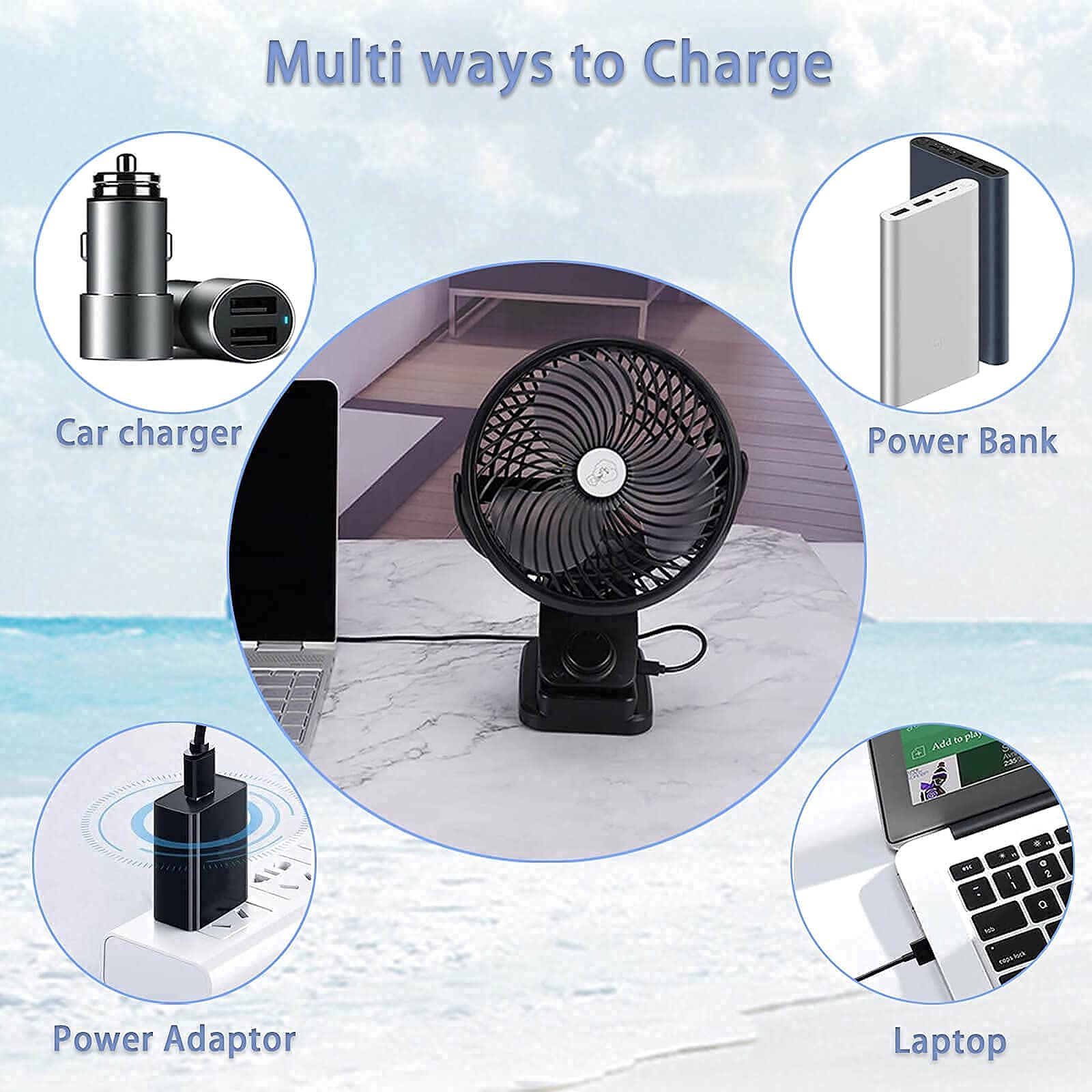 Baby Fan for Stroller, 10000mAh Rechargeable Battery Operated 7 Inch Clip On Fan, Auto Oscillating Golf Cart Fan, 360 Rotation Hanging Desk Fan for Baby Car Travel Home Office Camping Library