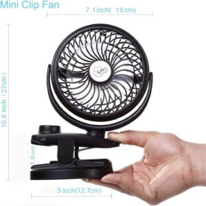 Baby Fan for Stroller, 10000mAh Rechargeable Battery Operated 7 Inch Clip On Fan, Auto Oscillating Golf Cart Fan, 360 Rotation Hanging Desk Fan for Baby Car Travel Home Office Camping Library