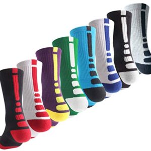 OLCHEE Boys Sock Basketball Soccer Hiking Ski Athletic Outdoor Sports Thick Calf High Elite Crew Sock 8 Pack B, Size M