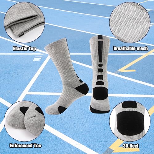 OLCHEE Boys Sock Basketball Soccer Hiking Ski Athletic Outdoor Sports Thick Calf High Elite Crew Sock 8 Pack B, Size M