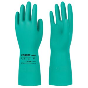 LANON 3 Pairs Nitrile Chemical Resistant Gloves, Reusable Heavy-Duty Rubber Gloves, Acid, Alkali & Oil Protection, Non-Slip, Large