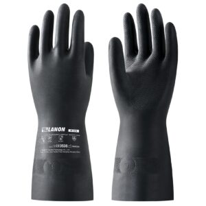 LANON Rubber Chemical Resistant Gloves, Reusable Heavy-duty Safety Work Gloves, Acid & Alkali Protection, Non-Slip, X Large