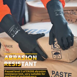 LANON Rubber Chemical Resistant Gloves, Reusable Heavy-duty Safety Work Gloves, Acid & Alkali Protection, Non-Slip, X Large