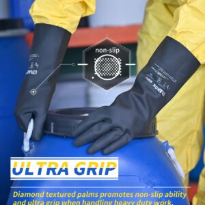 LANON Rubber Chemical Resistant Gloves, Reusable Heavy-duty Safety Work Gloves, Acid & Alkali Protection, Non-Slip, X Large