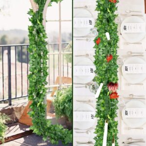 ElaDeco 12 Strands Artificial Ivy Fake Vines Plants Hanging Garland for Home Kitchen Garden Wall Wedding Party Decoration, 84 Ft, Green