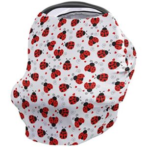 nursing cover for breastfeeding scarf super soft cotton multi use for baby car seat covers canopy shopping cart cover blanket stroller cover-cartoon ladybug pattern