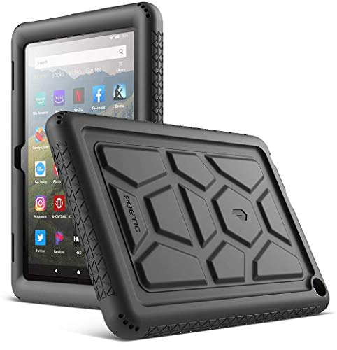 Poetic TurtleSkin Case Designed for All-New Kindle Fire HD 8 Tablet and Fire HD 8 Plus Tablet (10th Gen, 2020 Release), Heavy Duty Shockproof Kids Friendly Silicone Bumper Protective Case Cover, Black