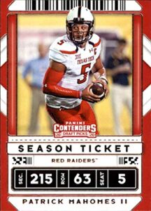 2020 contenders draft (ncaa) football season ticket #80 patrick mahomes ii texas tech red raiders official panini america trading card