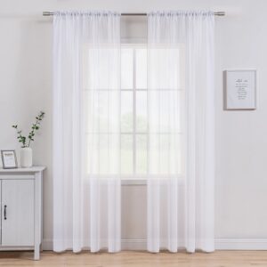 MIULEE Semi White Sheer Curtains Linen Textured Window Treatment Voile Drapes for Living Room Rod Pocket 2 Panels 54 x 72 Inches