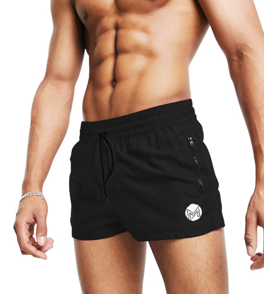 MICOZIFY Men's Gym Workout Shorts, 3" Bodybuilding Running Shorts, 3 inch Athletic Gym Shorts with Zipper Pockets Black