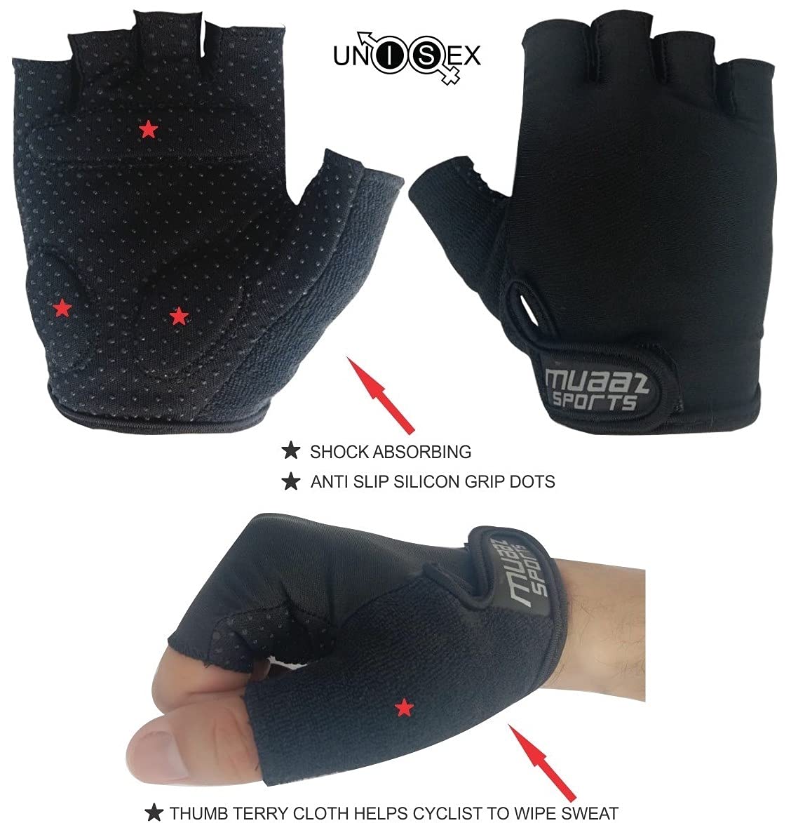 Half Finger Cycling Gloves Bike Gloves Bicycle Gel Padded Fingerless Cycle Gloves (Black, Small