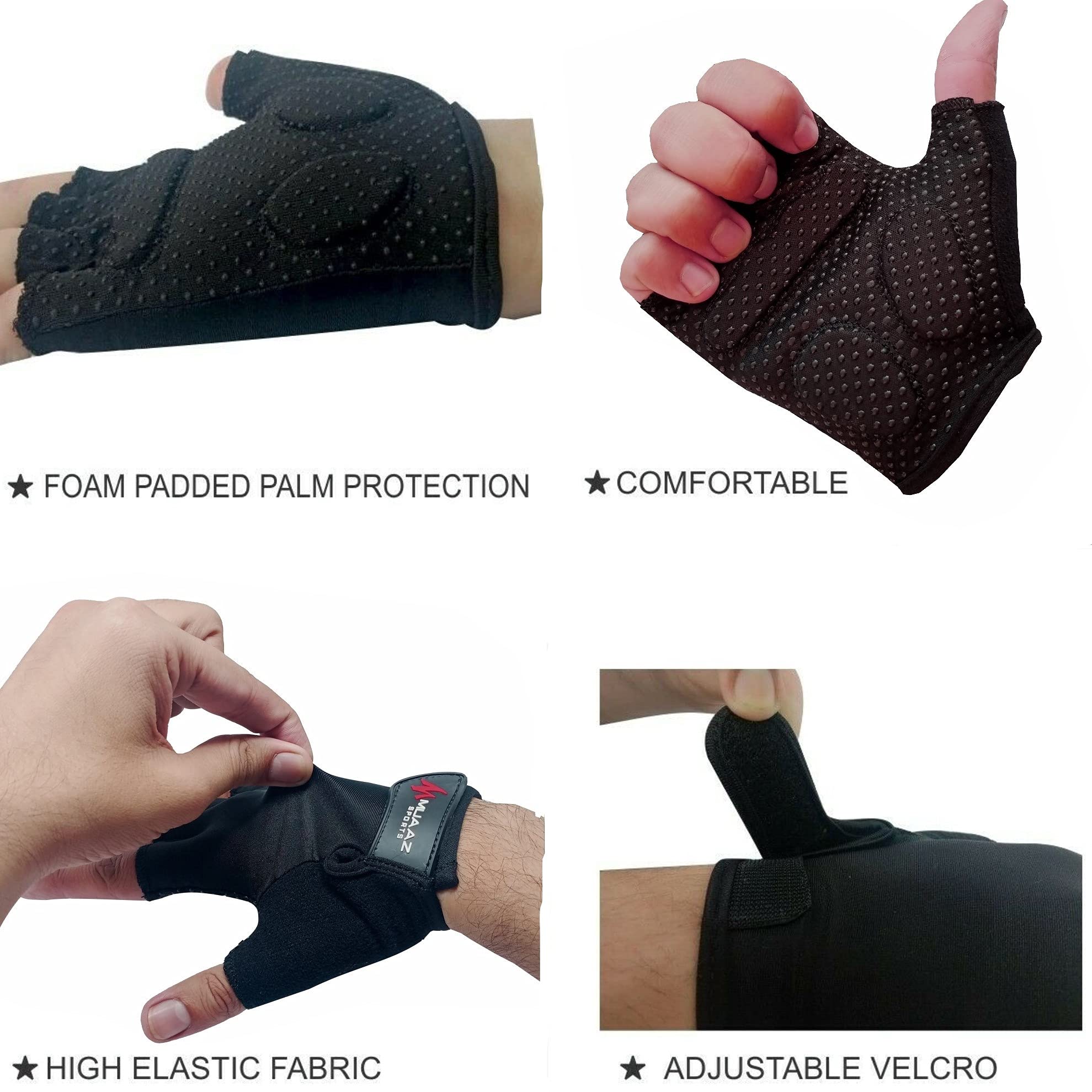 Half Finger Cycling Gloves Bike Gloves Bicycle Gel Padded Fingerless Cycle Gloves (Black, Small