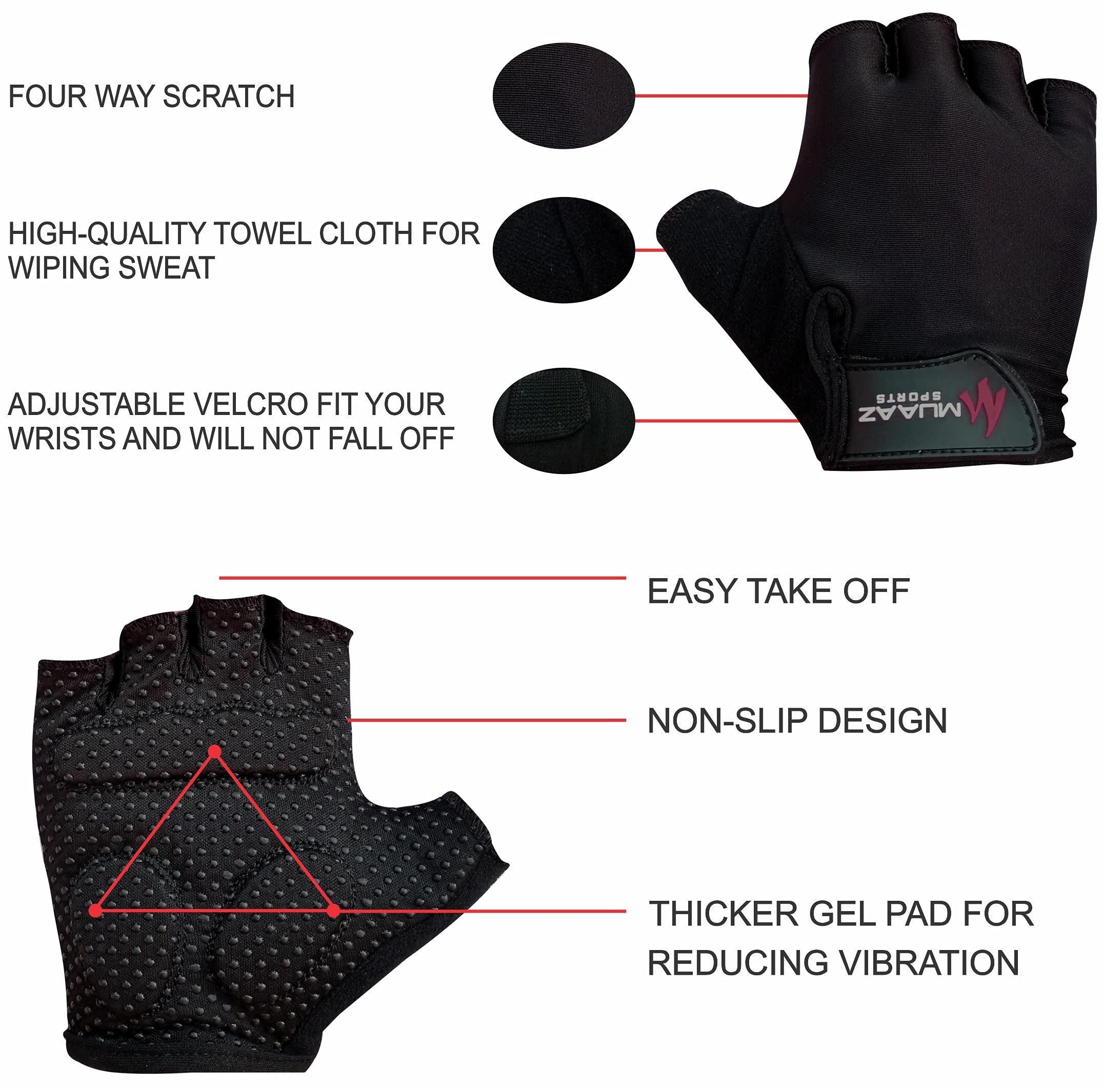 Half Finger Cycling Gloves Bike Gloves Bicycle Gel Padded Fingerless Cycle Gloves (Black, Small