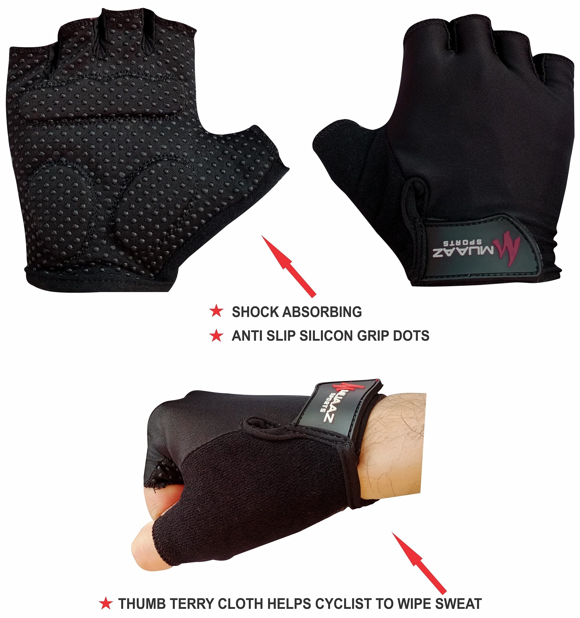 Half Finger Cycling Gloves Bike Gloves Bicycle Gel Padded Fingerless Cycle Gloves (Black, Small