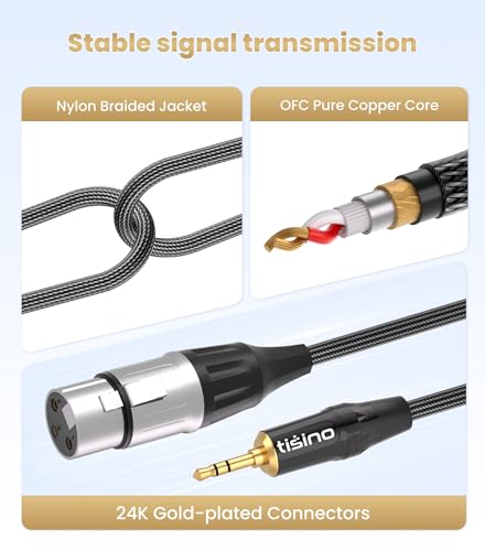 tisino XLR to 3.5mm Balanced Cable Adapter, Gold-Plated XLR Female to 1/8 inch Mini Jack Aux Mono Audio Cord for Shotgun or Condenser Microphones - 1ft