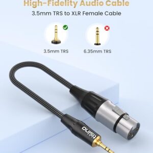 tisino XLR to 3.5mm Balanced Cable Adapter, Gold-Plated XLR Female to 1/8 inch Mini Jack Aux Mono Audio Cord for Shotgun or Condenser Microphones - 1ft