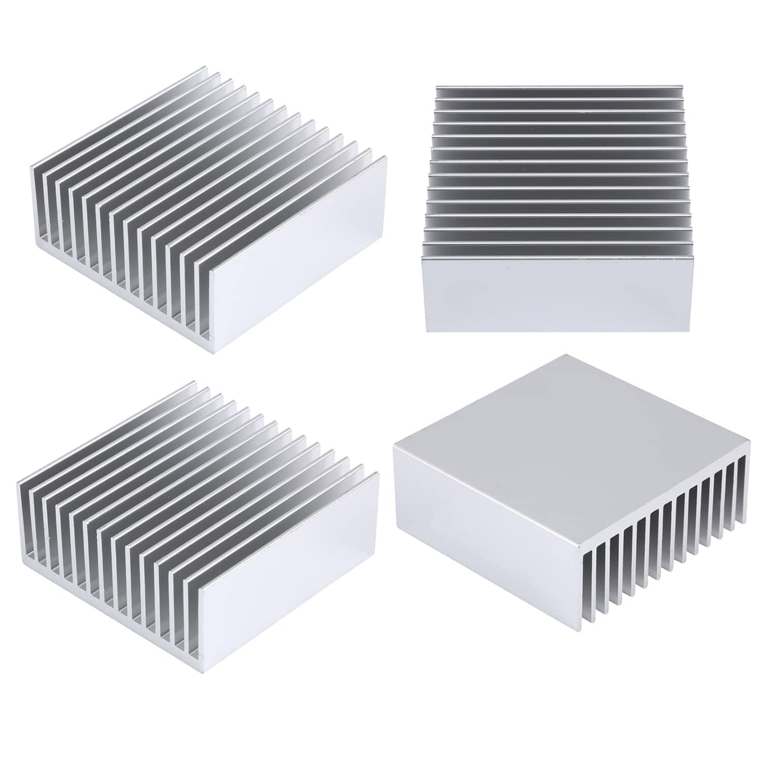 Awxlumv 4PCS 50mm Aluminum Heatsink Kit 50x50x20mm/ 1.57" (L) x 1.57"(W) x 0.79"(H) Heat Sink Cooler for GPU CPU Peltier Plate Module Router Amplifier Led Chipset Heat Radiator Cooling Fin (Sliver)