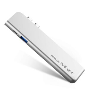 minix neo sd4 usb-c multiport 480gb ssd storage hub for apple macbook air/pro | 4k@60hz display | thunderbolt 3 | usb 3.0,sold technology limited.(silver)