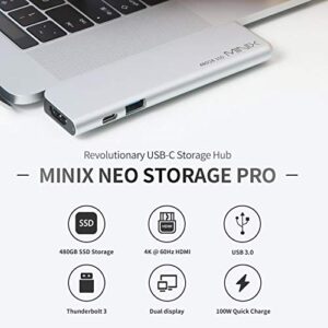 MINIX NEO SD4 USB-C Multiport 480GB SSD Storage Hub for Apple MacBook Air/Pro | 4K@60Hz Display | Thunderbolt 3 | USB 3.0,Sold Technology Limited.(Silver)