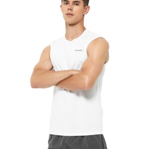 DEMOZU Men's Sleeveless Workout Swim Shirts Quick Dry Athletic Running Gym Muscle Shirts Beach Tank Top Big and Tall, White, 3XL