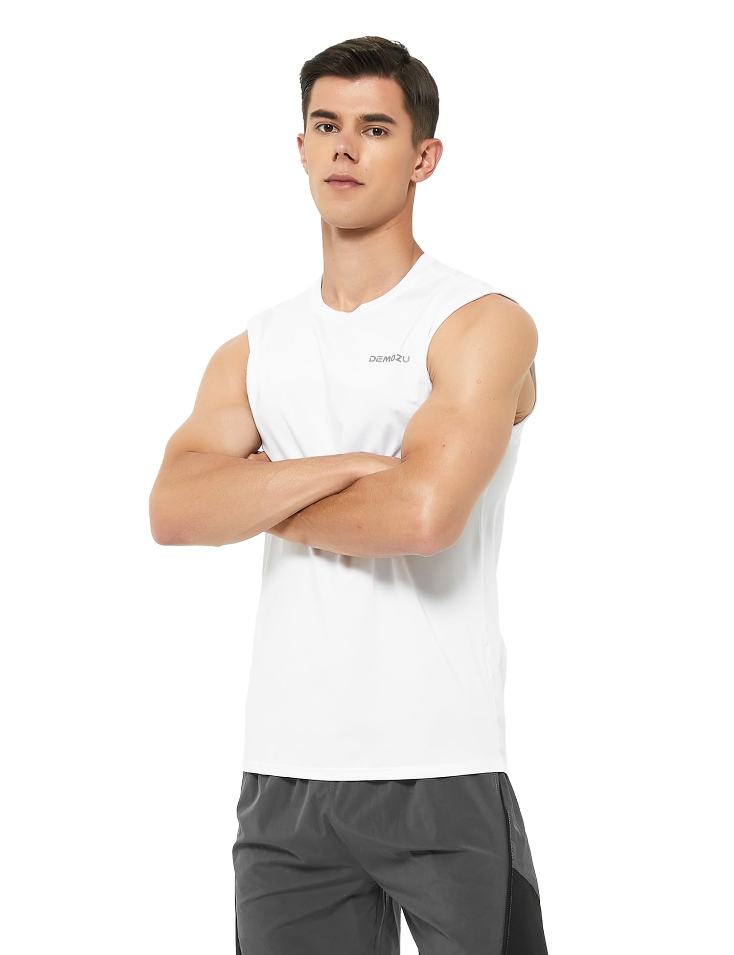 DEMOZU Men's Sleeveless Workout Swim Shirts Quick Dry Athletic Running Gym Muscle Shirts Beach Tank Top Big and Tall, White, 3XL