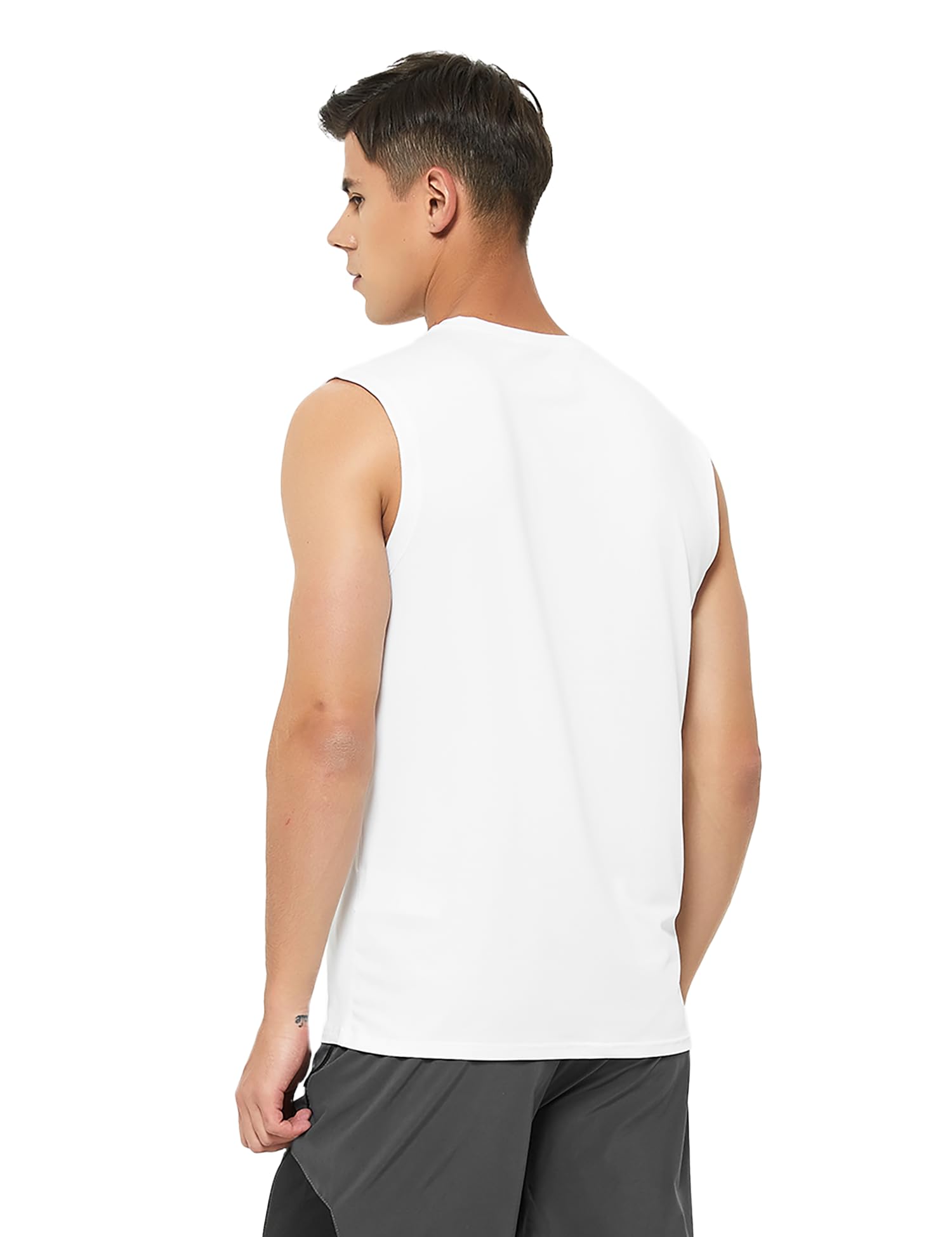 DEMOZU Men's Sleeveless Workout Swim Shirts Quick Dry Athletic Running Gym Muscle Shirts Beach Tank Top Big and Tall, White, 3XL