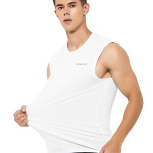 DEMOZU Men's Sleeveless Workout Swim Shirts Quick Dry Athletic Running Gym Muscle Shirts Beach Tank Top Big and Tall, White, 3XL