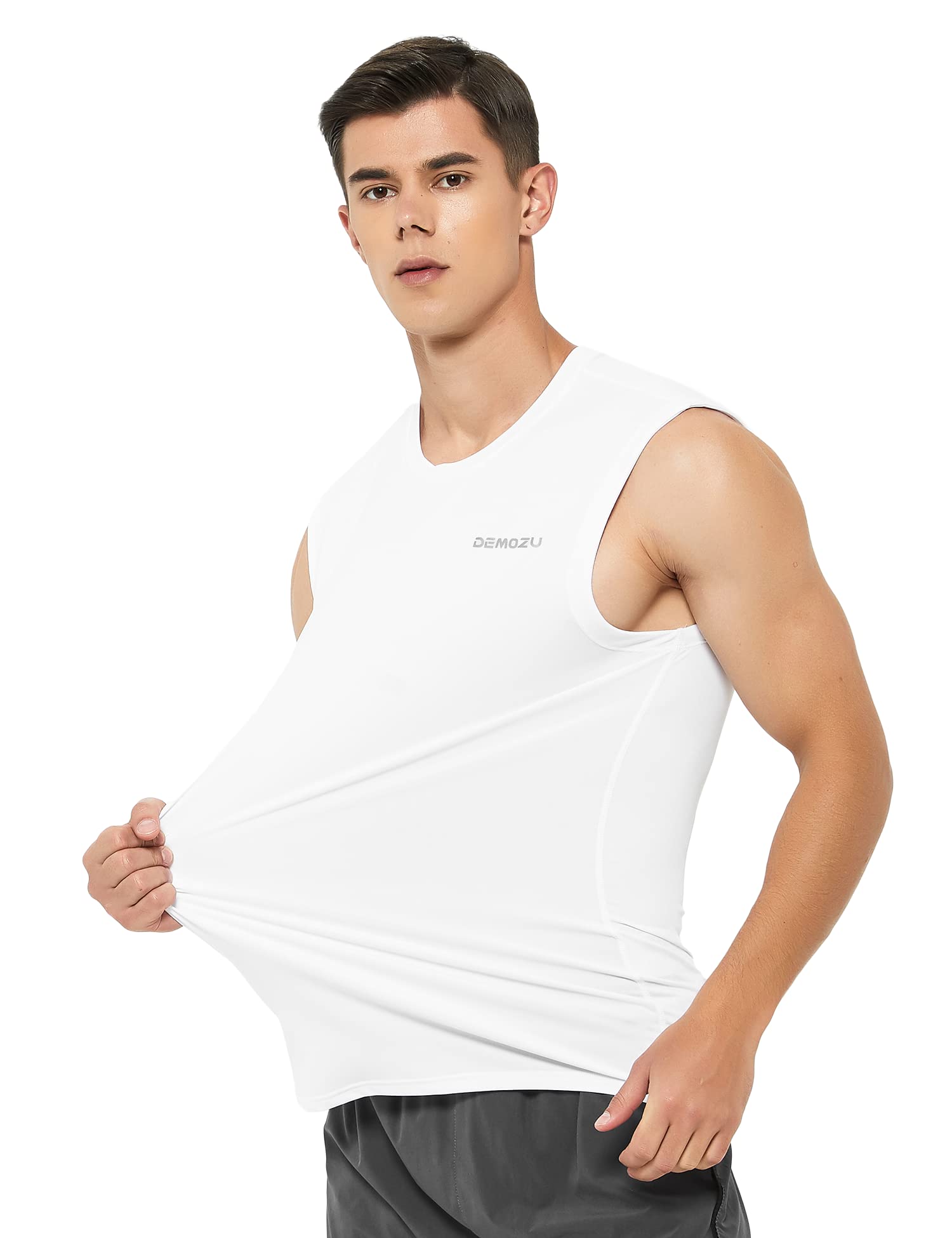 DEMOZU Men's Sleeveless Workout Swim Shirts Quick Dry Athletic Running Gym Muscle Shirts Beach Tank Top Big and Tall, White, 3XL