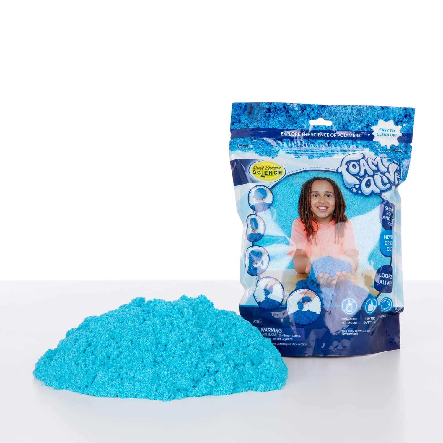 Steve Spangler Science Foam Alive, 1lb. Bag, Blue – at-Home Science Kit for Kids, Hands-On STEM Learning Activity, Learn About Polymers & Non-Newtonian Substances – Fun & Easy Science Experiment Kit