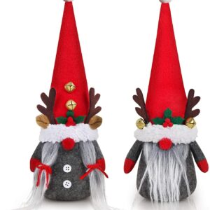 D-FantiX 2Pack Reindeer Christmas Gnomes Plush with Bell, Handmade Swedish Tomte Santa Scandinavian Figurine Nordic Plush Elf Doll Gnome Ornaments Gnomes Christmas Decorations Home Decor Gifts