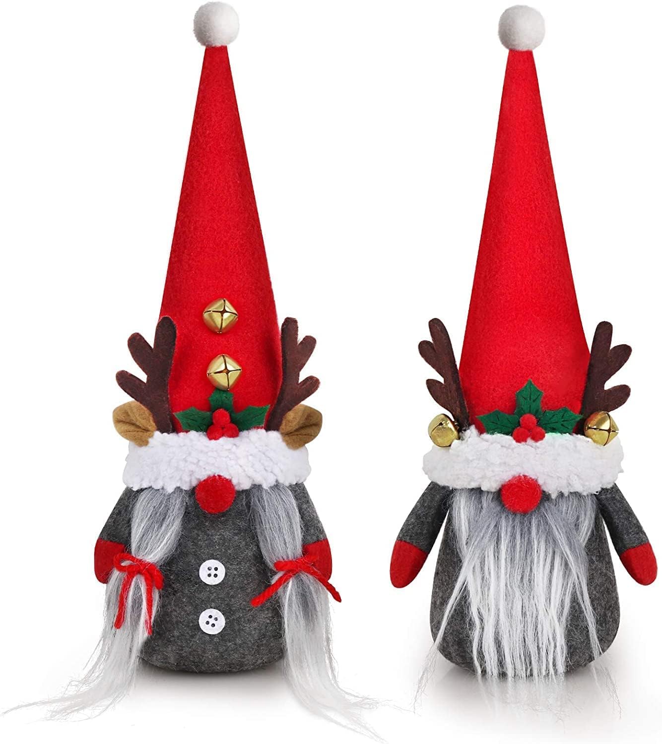 D-FantiX 2Pack Reindeer Christmas Gnomes Plush with Bell, Handmade Swedish Tomte Santa Scandinavian Figurine Nordic Plush Elf Doll Gnome Ornaments Gnomes Christmas Decorations Home Decor Gifts