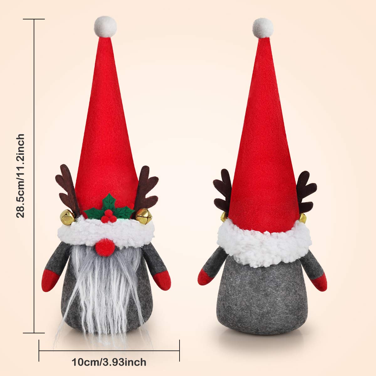 D-FantiX 2Pack Reindeer Christmas Gnomes Plush with Bell, Handmade Swedish Tomte Santa Scandinavian Figurine Nordic Plush Elf Doll Gnome Ornaments Gnomes Christmas Decorations Home Decor Gifts