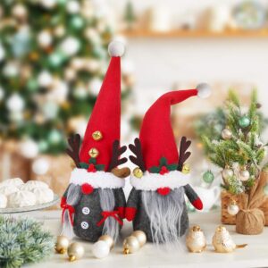 D-FantiX 2Pack Reindeer Christmas Gnomes Plush with Bell, Handmade Swedish Tomte Santa Scandinavian Figurine Nordic Plush Elf Doll Gnome Ornaments Gnomes Christmas Decorations Home Decor Gifts