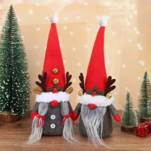 D-FantiX 2Pack Reindeer Christmas Gnomes Plush with Bell, Handmade Swedish Tomte Santa Scandinavian Figurine Nordic Plush Elf Doll Gnome Ornaments Gnomes Christmas Decorations Home Decor Gifts