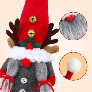 D-FantiX 2Pack Reindeer Christmas Gnomes Plush with Bell, Handmade Swedish Tomte Santa Scandinavian Figurine Nordic Plush Elf Doll Gnome Ornaments Gnomes Christmas Decorations Home Decor Gifts