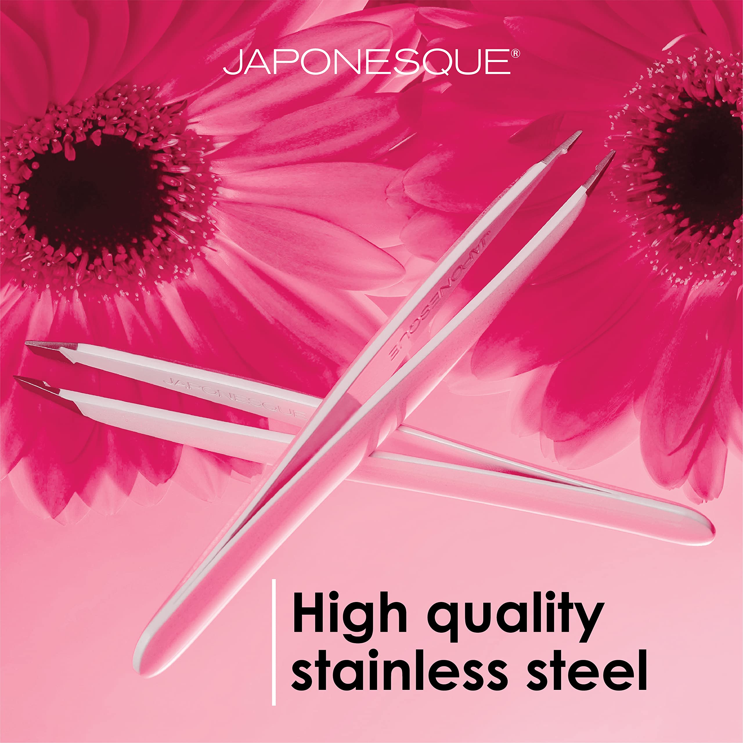 JAPONESQUE Pointed & Slant Tweezers Natural Shimmer Set, Precision Crafted, Hand Sharpened Tips for Shaping and Defining Brows