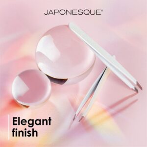 JAPONESQUE Pointed & Slant Tweezers Natural Shimmer Set, Precision Crafted, Hand Sharpened Tips for Shaping and Defining Brows