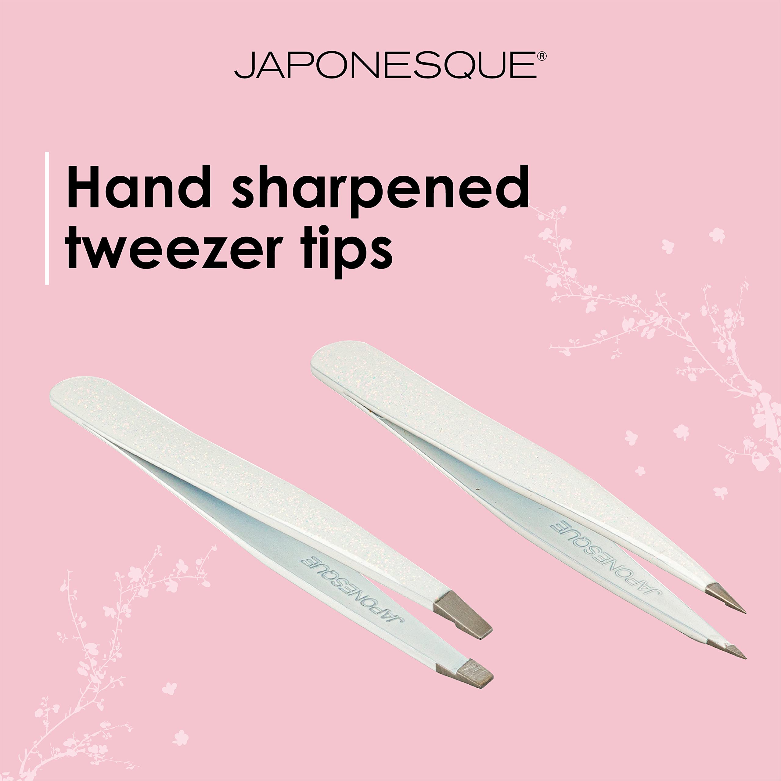 JAPONESQUE Pointed & Slant Tweezers Natural Shimmer Set, Precision Crafted, Hand Sharpened Tips for Shaping and Defining Brows