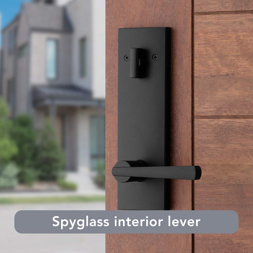 Baldwin Spyglass, Front Entry Handleset with Interior Lever, Featuring SmartKey Deadbolt Re-Key Technology and Microban Protection, in Matte Black, Full Escutcheon