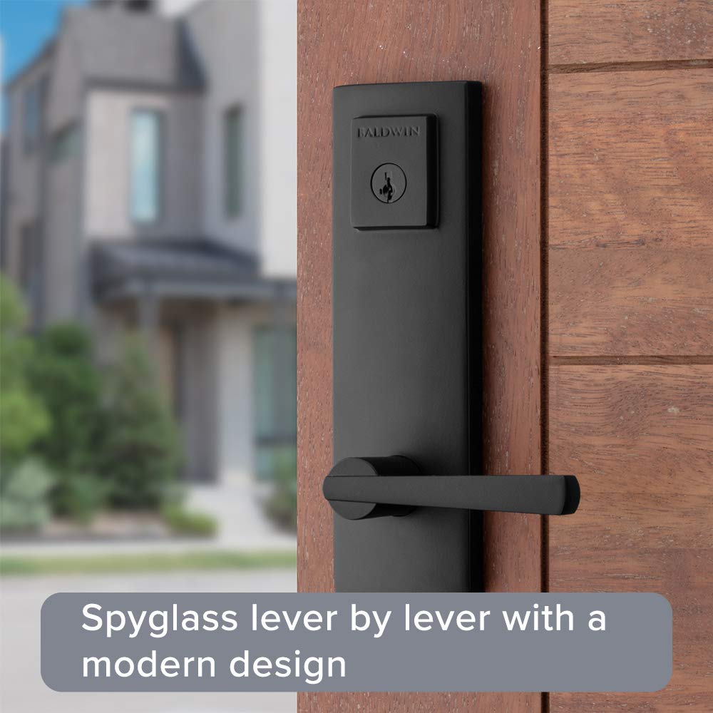 Baldwin Spyglass, Front Entry Handleset with Interior Lever, Featuring SmartKey Deadbolt Re-Key Technology and Microban Protection, in Matte Black, Full Escutcheon