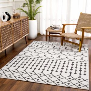 hauteloom ringwood 8' 10" x 12' moroccan farmhouse shag - black, charcoal, white bohemian area rug - rectangle - polypropylene and polyester blend