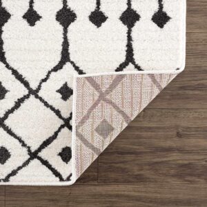 Hauteloom Ringwood 8' 10" x 12' Moroccan Farmhouse Shag - Black, Charcoal, White Bohemian Area Rug - Rectangle - Polypropylene and Polyester Blend