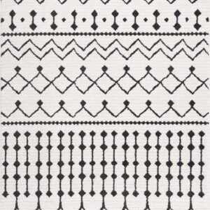 Hauteloom Ringwood 8' 10" x 12' Moroccan Farmhouse Shag - Black, Charcoal, White Bohemian Area Rug - Rectangle - Polypropylene and Polyester Blend