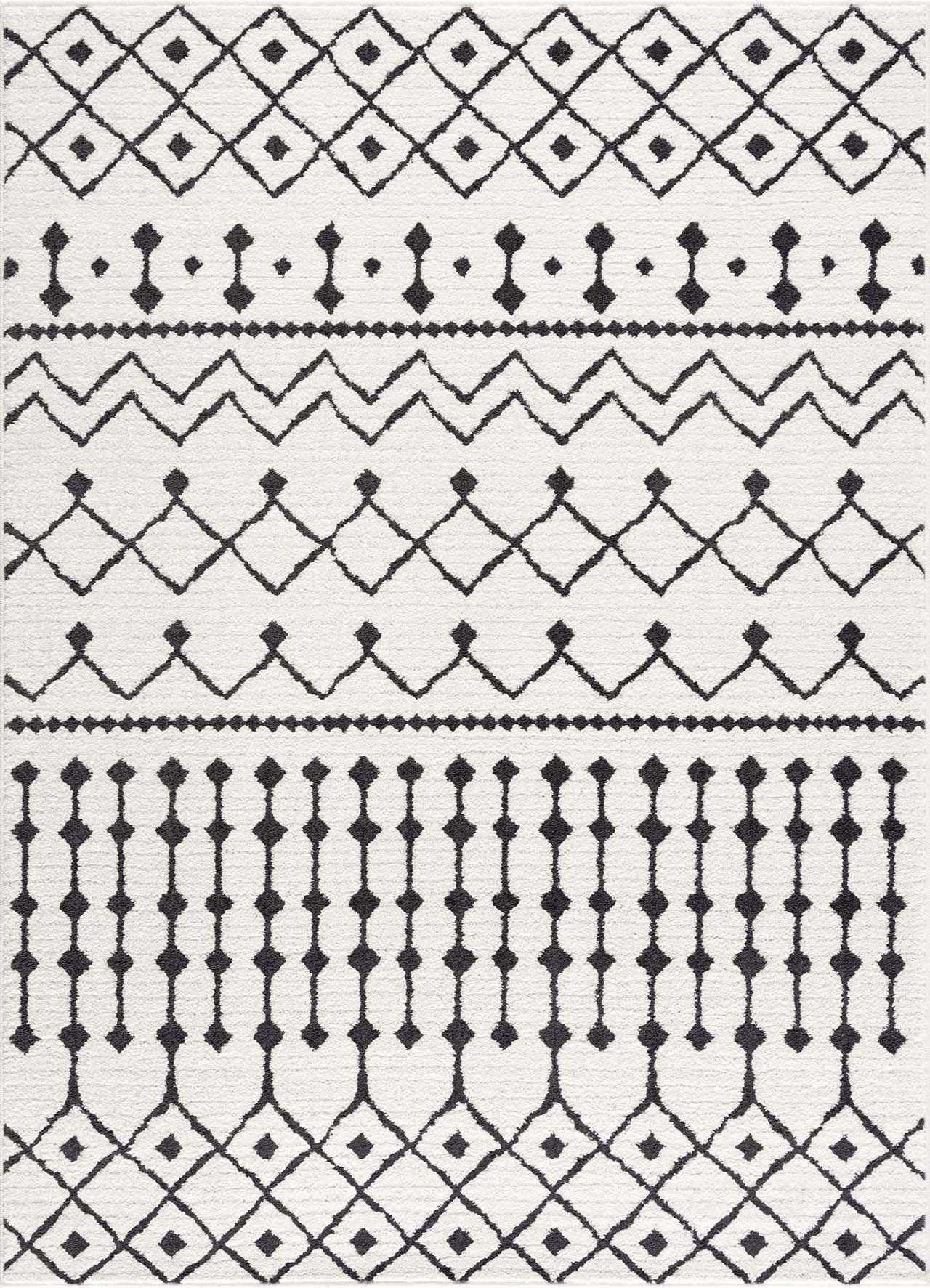 Hauteloom Ringwood 8' 10" x 12' Moroccan Farmhouse Shag - Black, Charcoal, White Bohemian Area Rug - Rectangle - Polypropylene and Polyester Blend