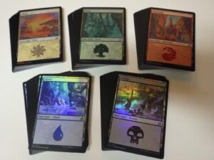 100 foil basic lands - magic the gathering - 20 swamp, mountain, forest, plains, island - mtg!